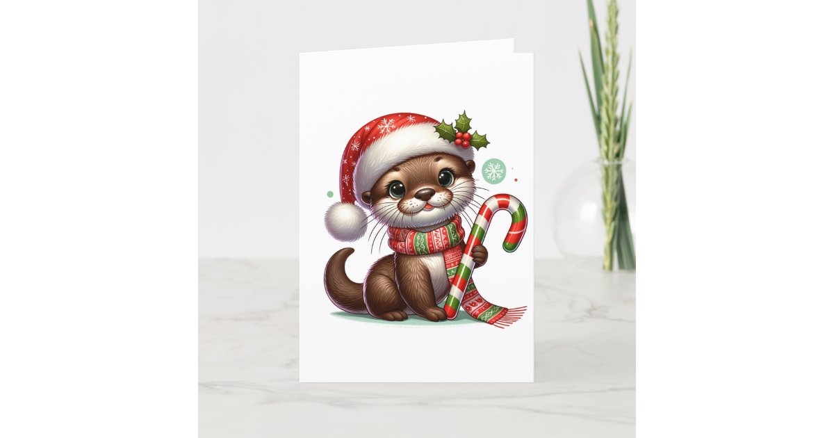 Adorable Cute Otter Christmas Card | Zazzle