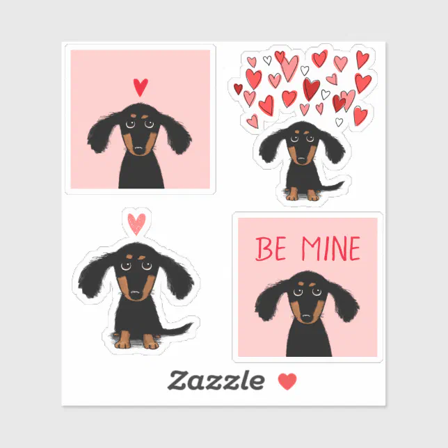 Adorable Dachshund Puppy Dog Valentine Stickers | Zazzle