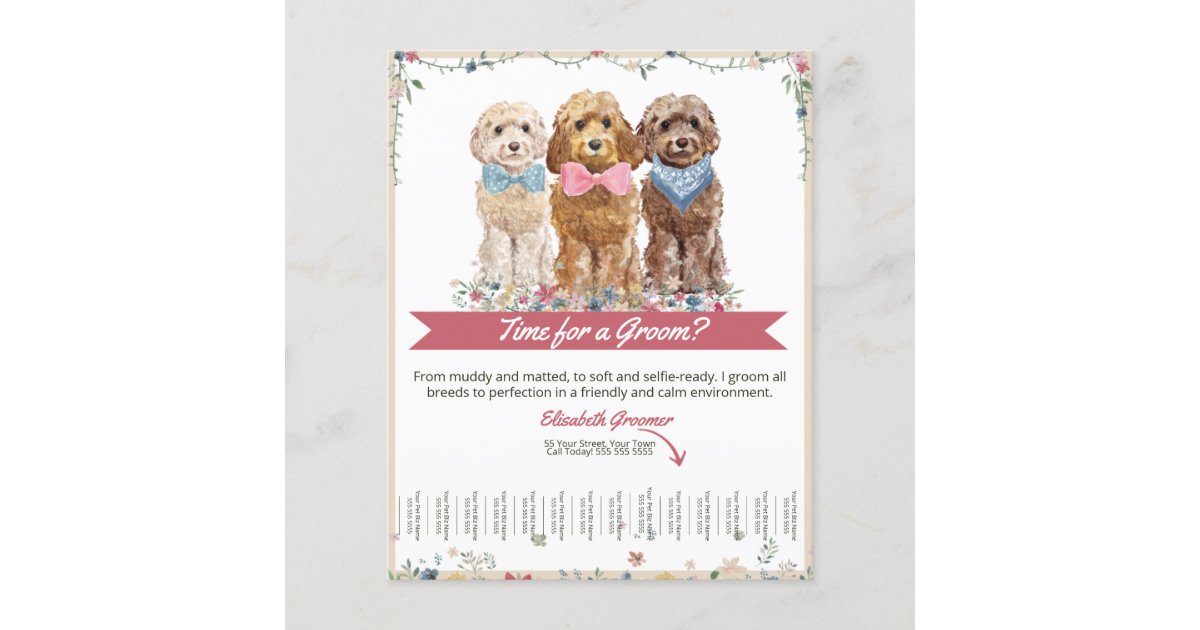 Adorable Dog Groomer Tear Sheet Flyer | Zazzle