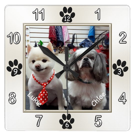 Adorable Dog Wall Clock with YOUR PHOTO and NAMES | Zazzle.com