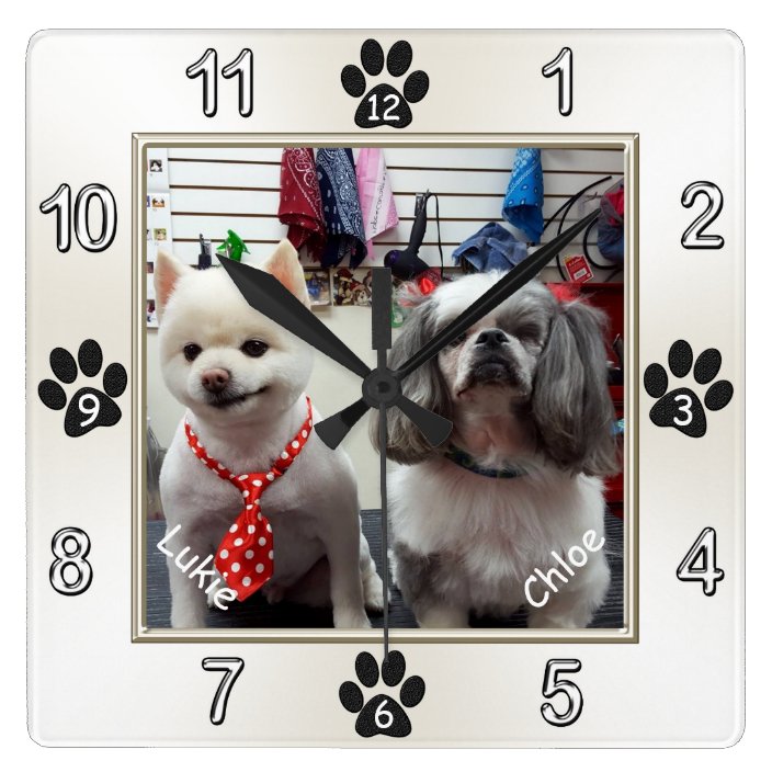Adorable Dog Wall Clock with YOUR PHOTO and NAMES | Zazzle