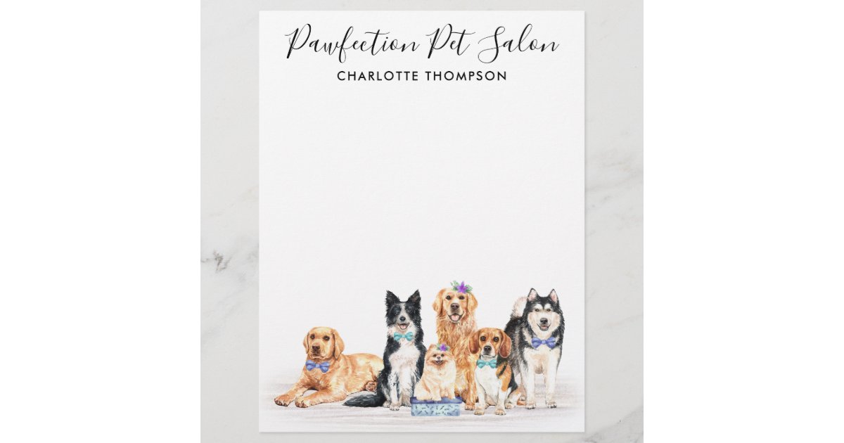 Adorable Dogs Pet Sitter Dog Groomer Business Letterhead | Zazzle