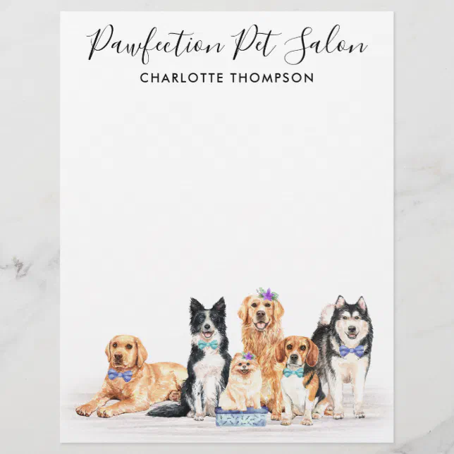 Adorable Dogs Pet Sitter Dog Groomer Business Letterhead | Zazzle