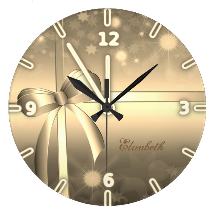 Adorable Elegant Gold Bow- Personalized Large Clock | Zazzle