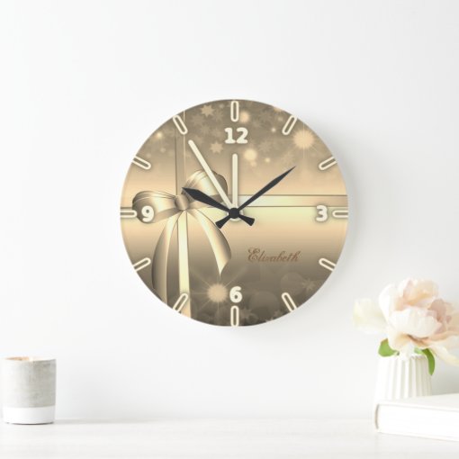 Adorable Elegant Gold Bow- Personalized Large Clock | Zazzle
