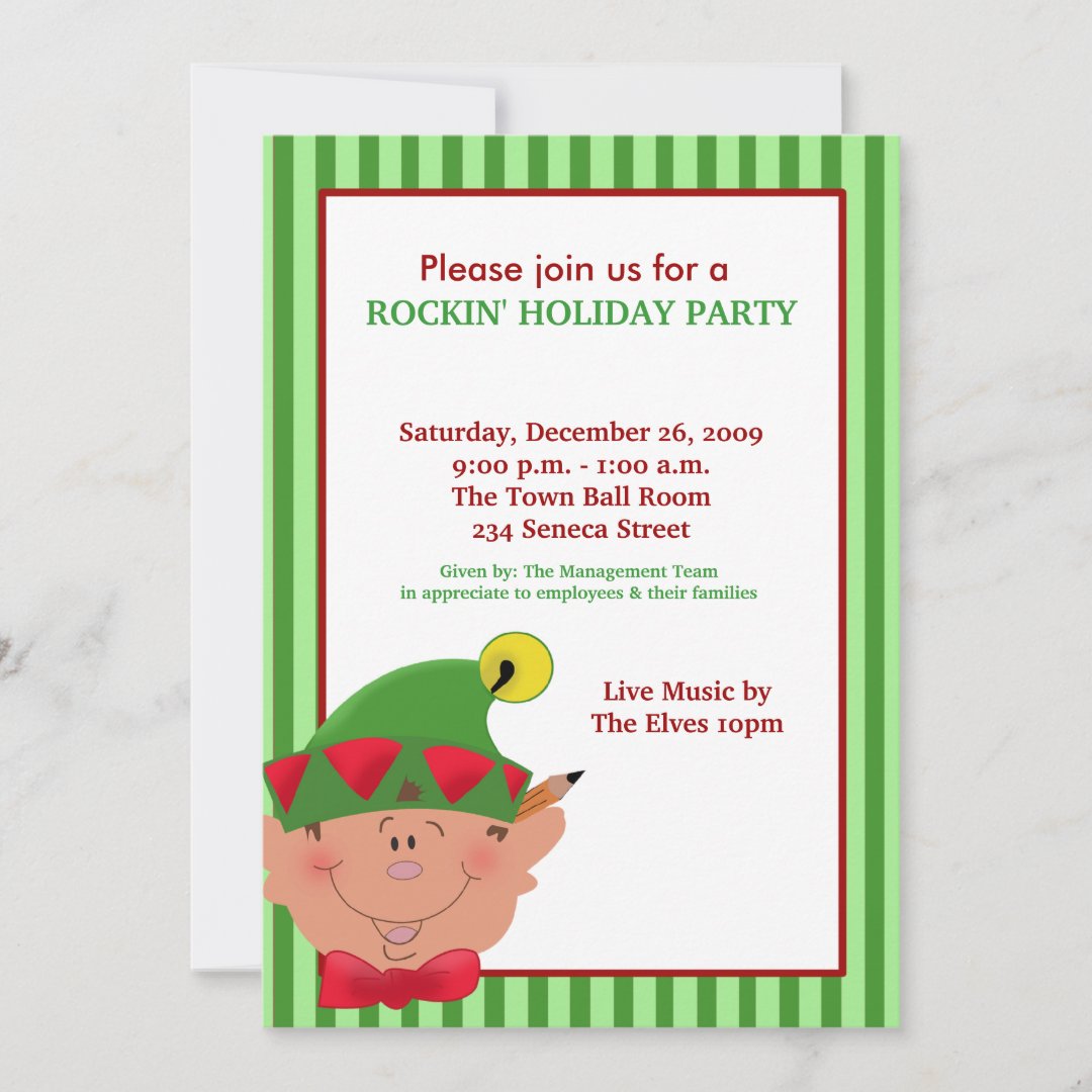 ADORABLE ELF Elves Holiday Christmas Red/Green Invitation | Zazzle