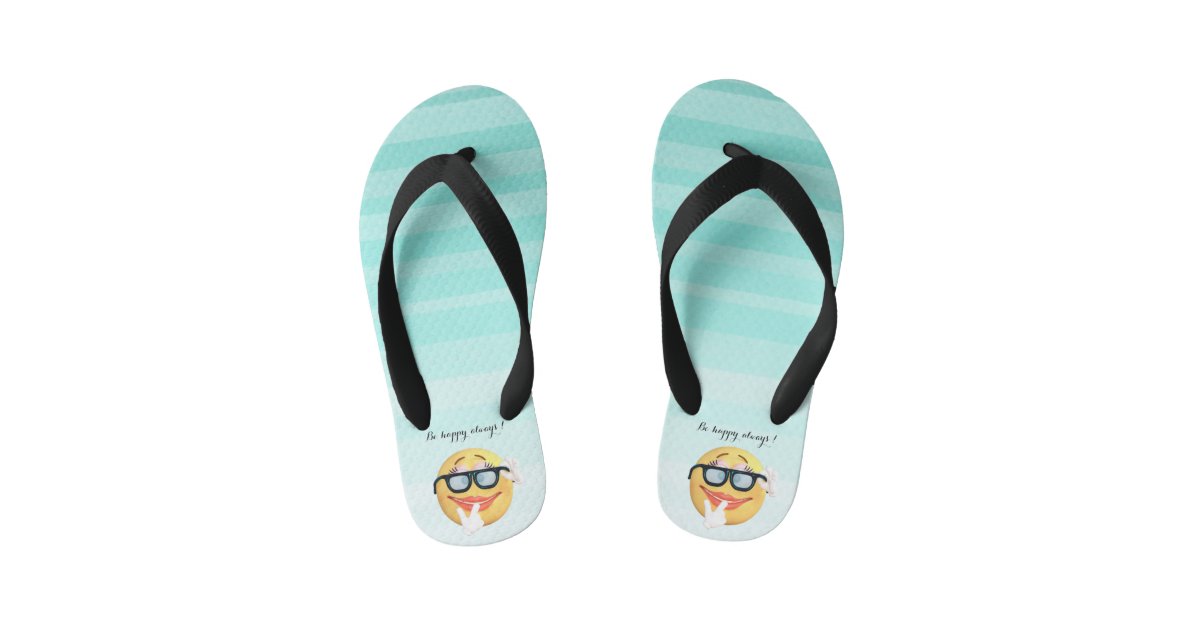 Adorable Emoji Face-Be happy always Kid's Flip Flops | Zazzle