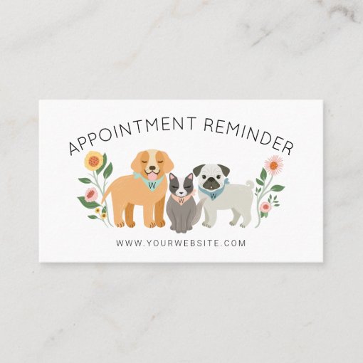 Adorable Floral Dog & Cat Pet Care Services White Appointment Card | Zazzle