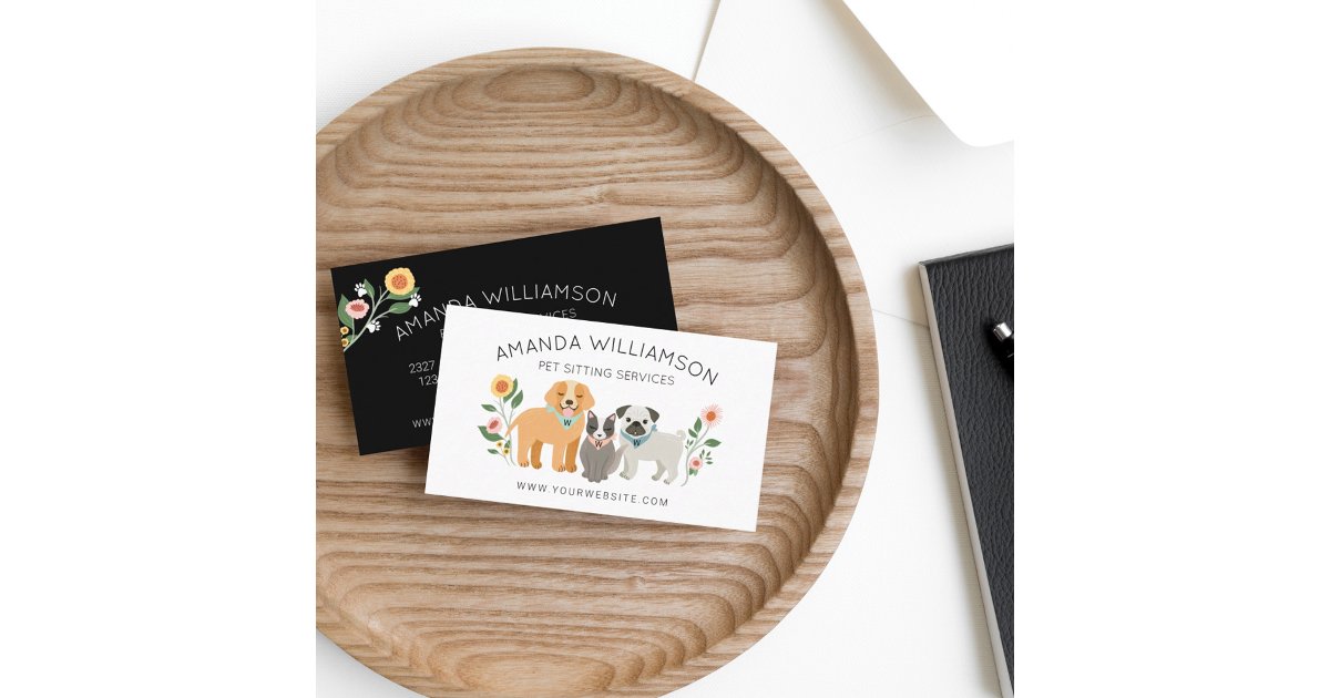 Adorable Floral Dog & Cat Pet Care Services White Business Card | Zazzle