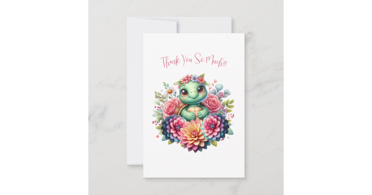 Adorable Floral Sea Turtle Thank You Note Card | Zazzle