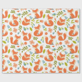 Adorable Fox and Floral Wrapping Paper | Zazzle