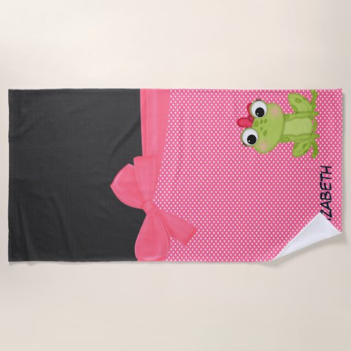 Adorable Frog,Polka Dots-Personalized Beach Towel | Zazzle