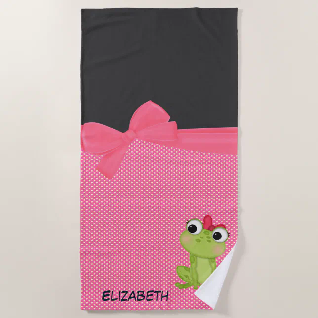 Adorable Frog,Polka Dots-Personalized Beach Towel | Zazzle