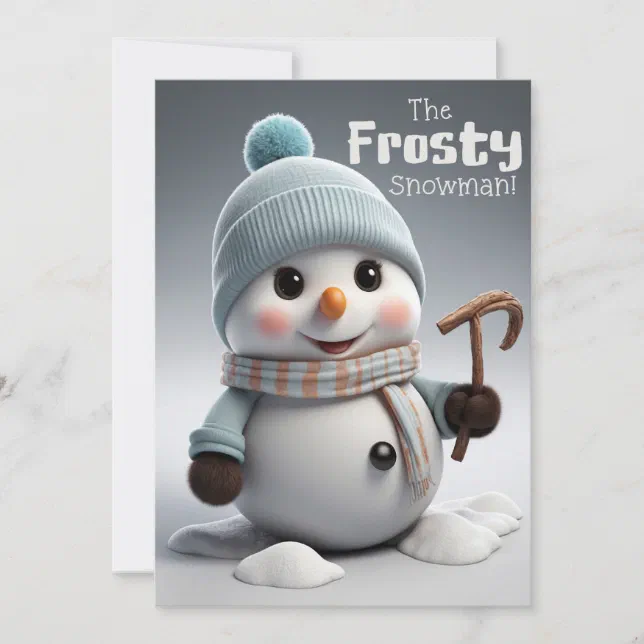 Adorable Frosty Snowman in Cool Winter Snow Holiday Card | Zazzle