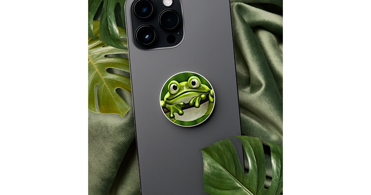 Adorable Funny Cute Green Frog In Tree Cartoon Art PopSocket | Zazzle