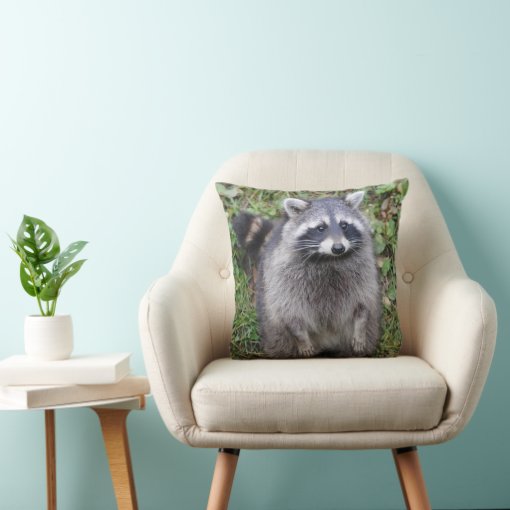Adorable Furry Raccoon Throw Pillow | Zazzle