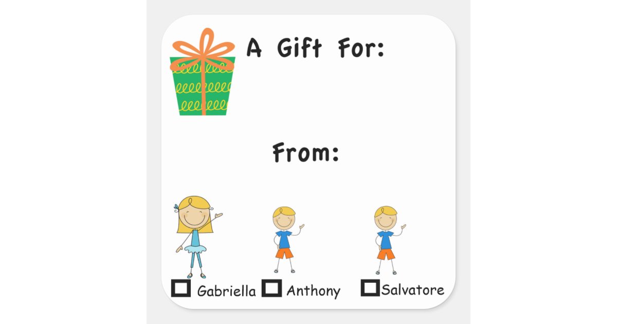 Adorable Gift Tag With Kids Names Sticker | Zazzle