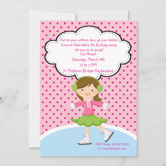 Adorable Girl Ice Skating Birthday Invitation | Zazzle