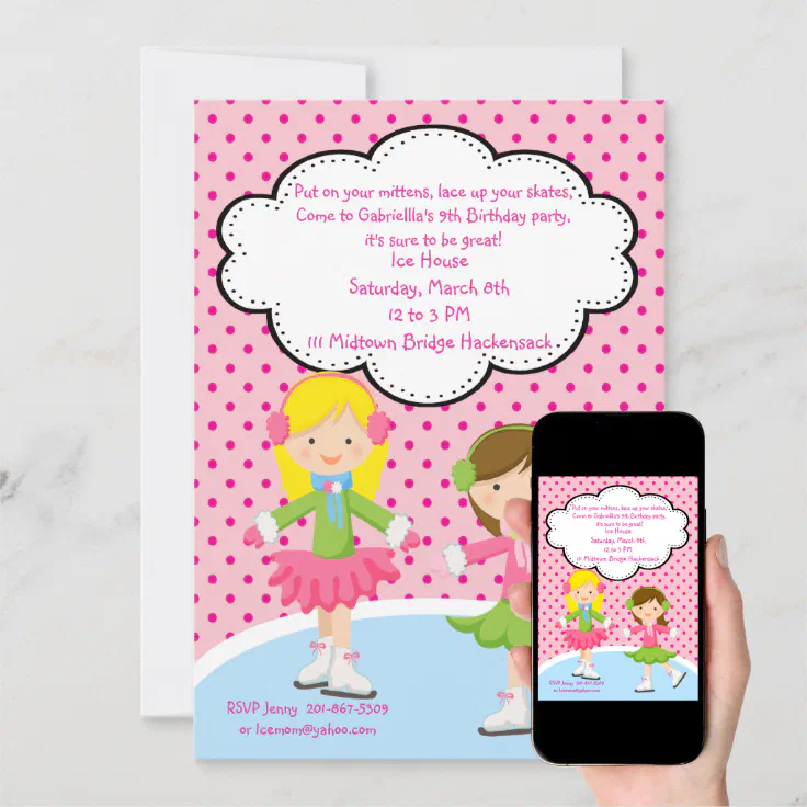Adorable Girls Ice Skating Birthday Invitation | Zazzle