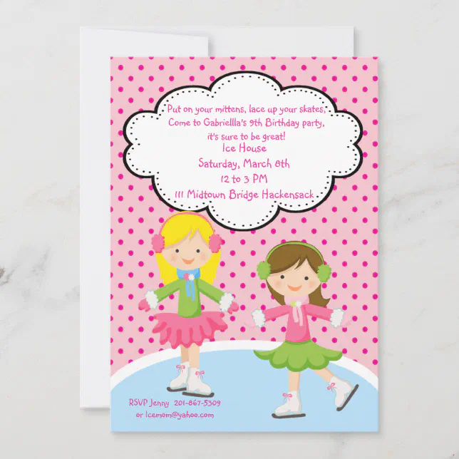 Adorable Girls Ice Skating Birthday Invitation | Zazzle