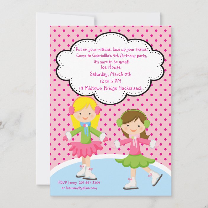 Adorable Girls Ice Skating Birthday Invitation | Zazzle.com