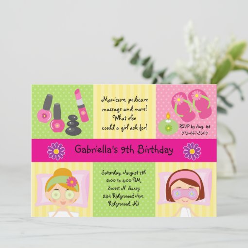 Adorable Girl's Spa Party Birthday Invitation | Zazzle