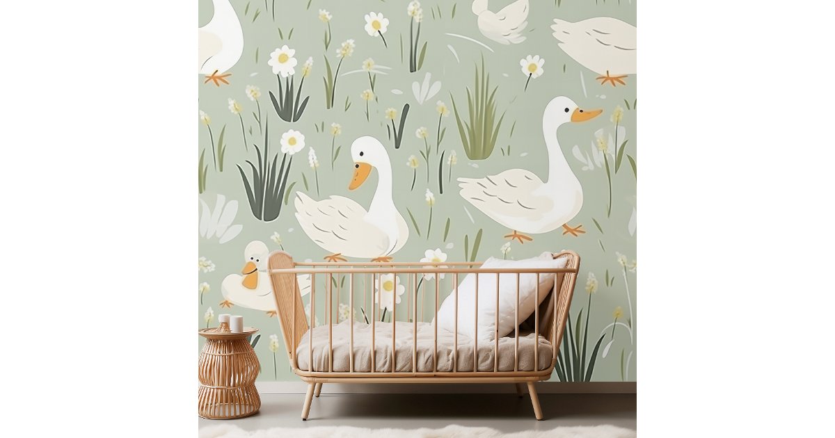 Adorable Goose Meadow Seamless Pattern Wallpaper | Zazzle