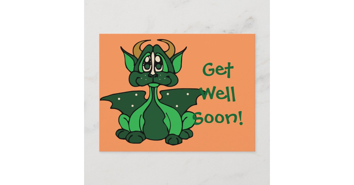 Adorable Green Baby Dragon Get Well Soon Postcard | Zazzle