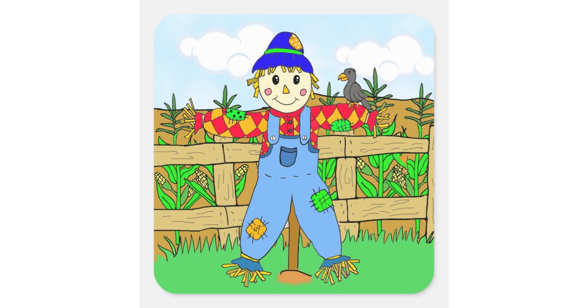 Adorable Halloween Scarecrow Square Sticker | Zazzle