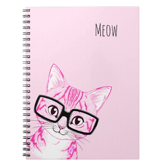 Adorable Hand Drawn Nerdy Cat Art Pink Note Book | Zazzle.com