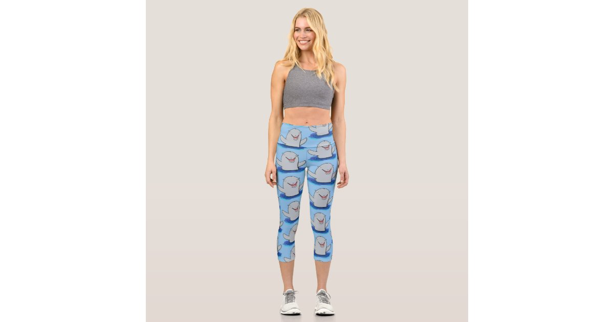 Adorable happy porpoise cartoon illustration capri leggings | Zazzle