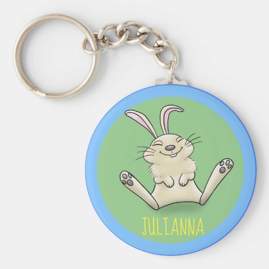 Adorable happy smiling baby bunny rabbit cartoon keychain | Zazzle.com