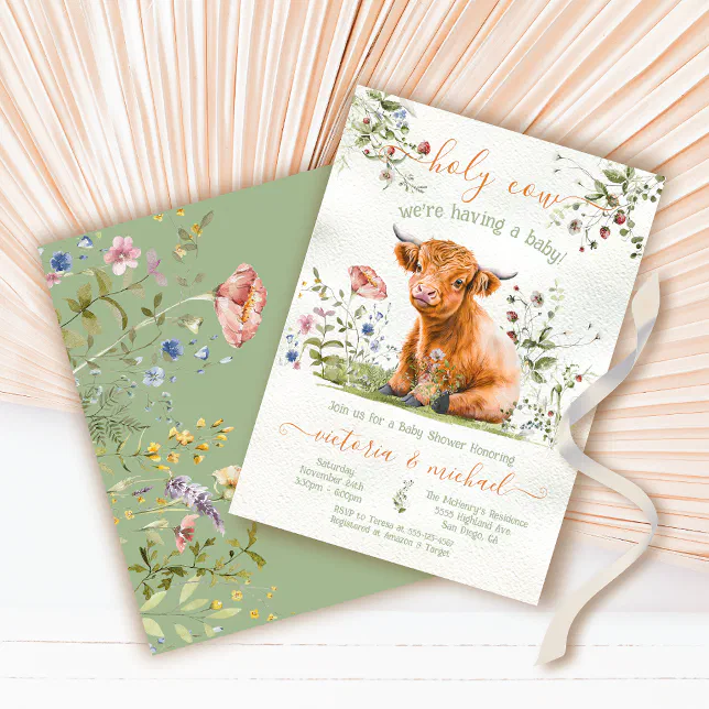 Adorable Highland Cow Baby Shower Invitation | Zazzle