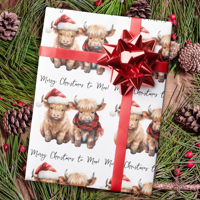 Adorable Highland Cow Calf Merry Christmas to MOO Wrapping Paper | Zazzle