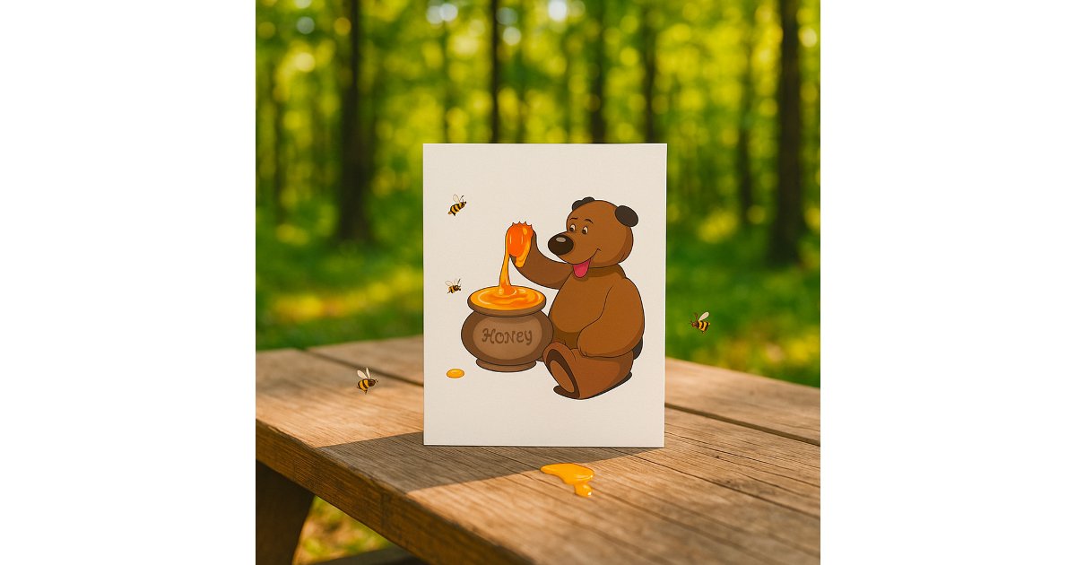 Adorable Honey Loving Bear with Honey Pot Card | Zazzle