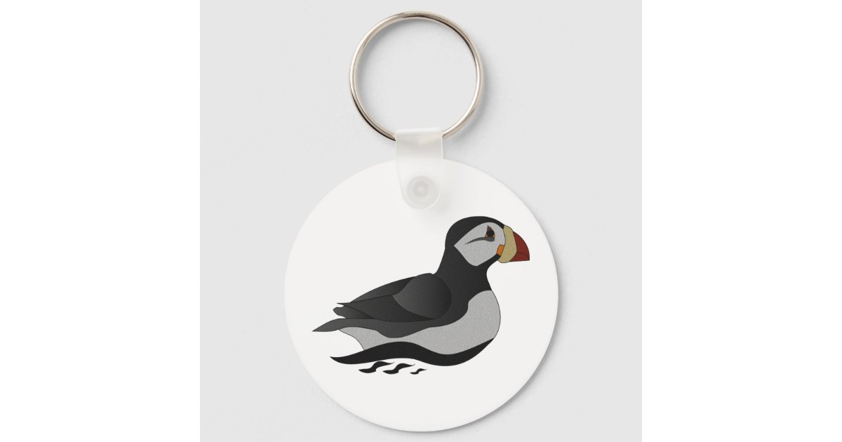 Adorable Horned Puffin Swimming Cartoon Keychain | Zazzle