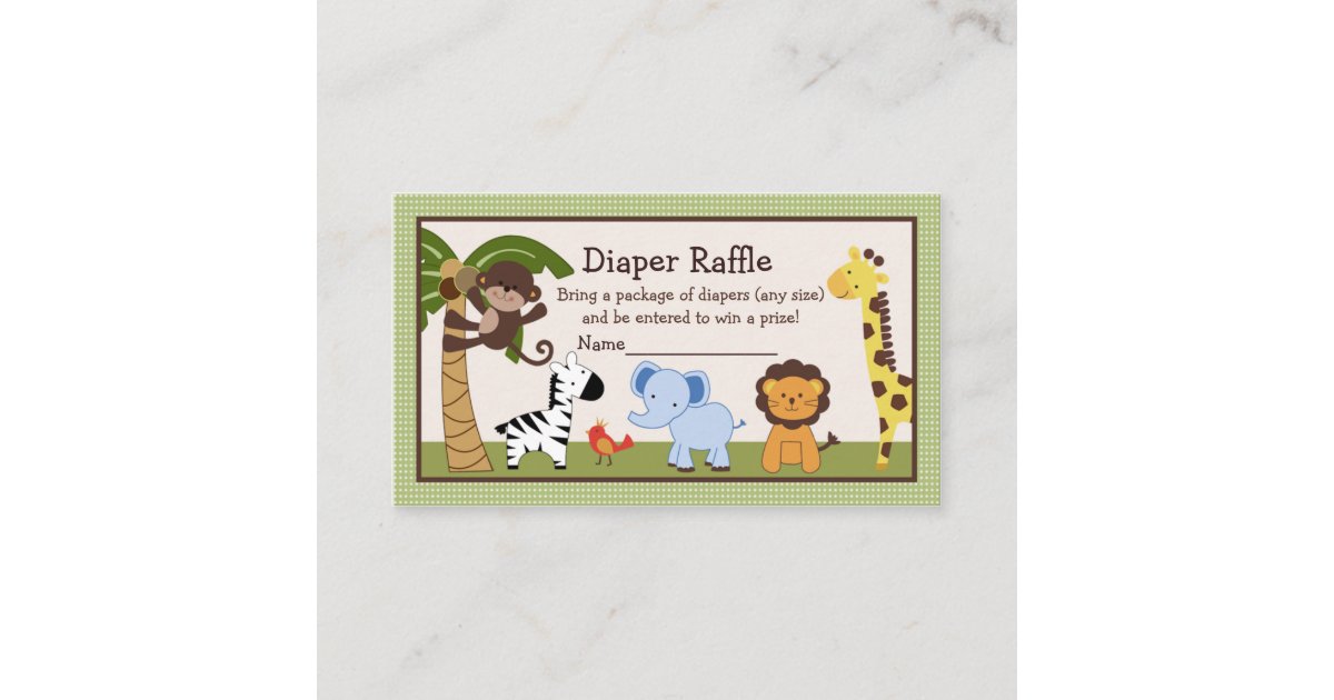 Adorable Jungle Animals Diaper Raffle Tickets Enclosure Card | Zazzle