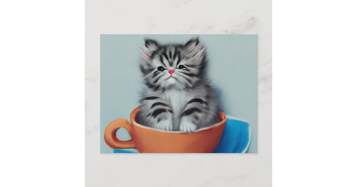 Adorable Kitten in a Teacup Postcard | Zazzle