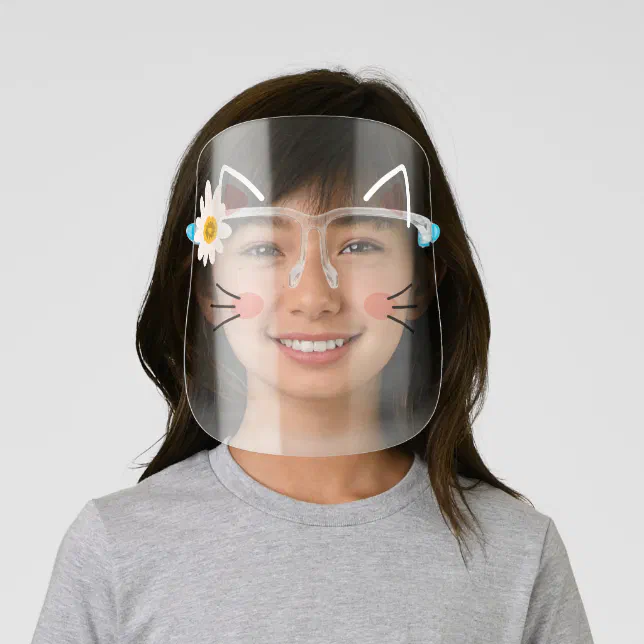 Adorable Kitty Cat Ears Whiskers & Flower Face Shield | Zazzle
