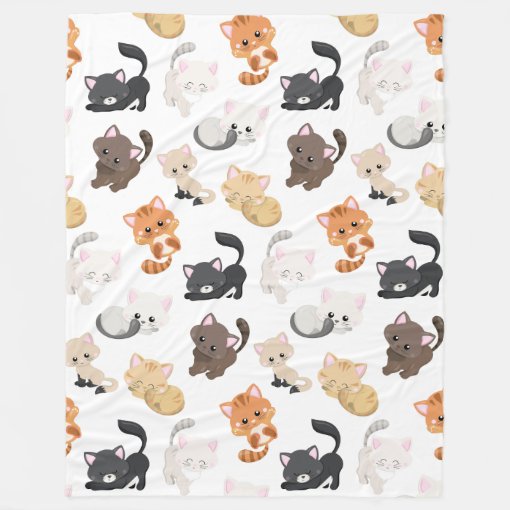 Adorable Kitty Cats Print Fleece Blanket | Zazzle