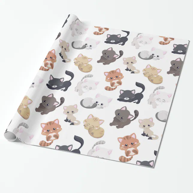 Adorable Kitty Cats Print Wrapping Paper | Zazzle