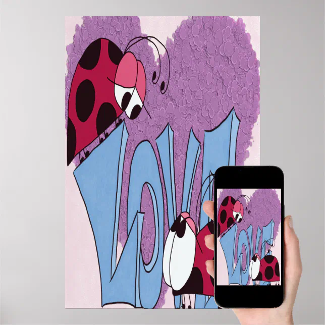 Adorable Ladybug Love Cartoon Poster | Zazzle