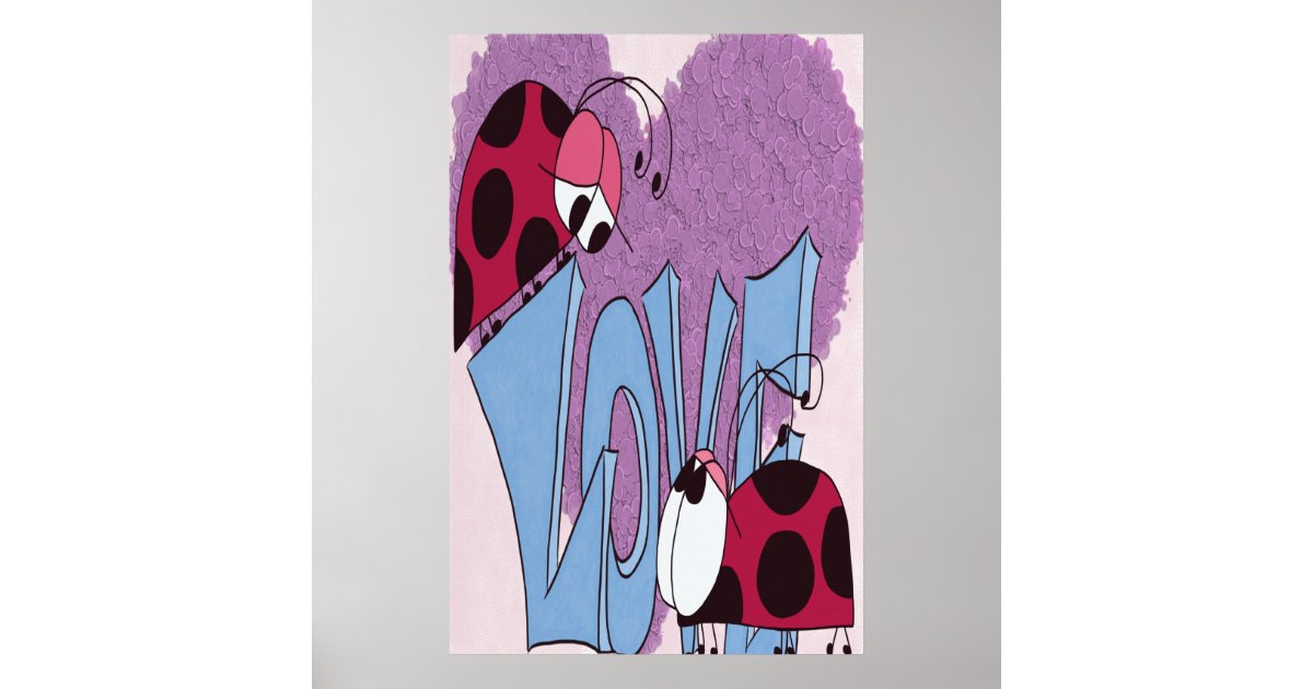 Adorable Ladybug Love Cartoon Poster | Zazzle
