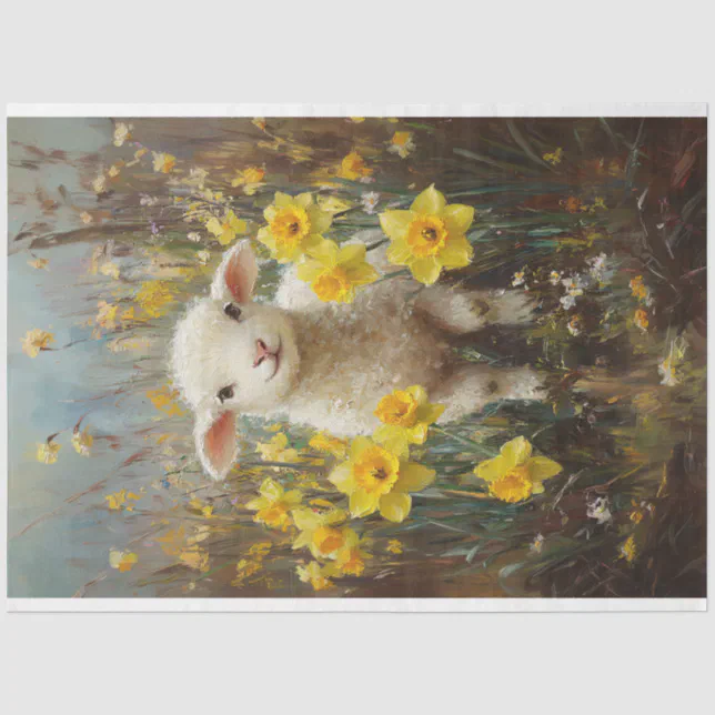 Adorable Lamb Yellow Daffodils Painting Decoupage Tissue Paper | Zazzle