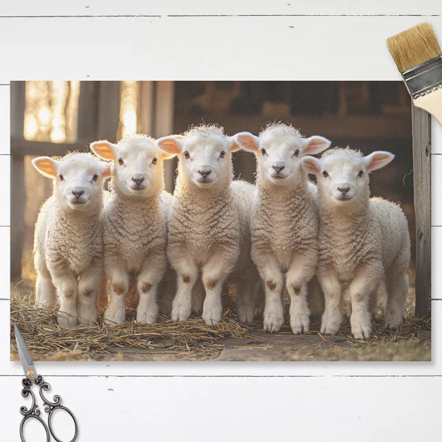 Adorable Lambs in a Row Rustic Decoupage Tissue Paper | Zazzle