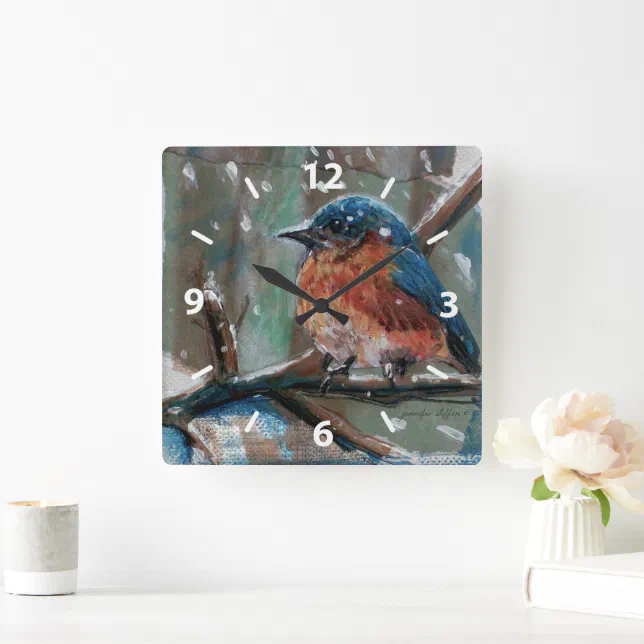 Adorable Little Eastern Bluebird Song Bird Square Wall Clock | Zazzle