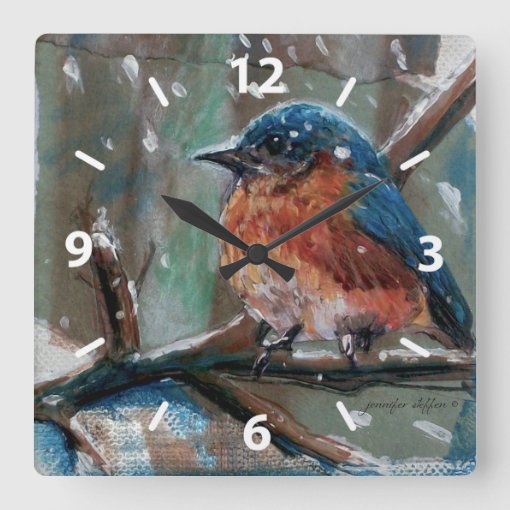 Adorable Little Eastern Bluebird Song Bird Square Wall Clock | Zazzle