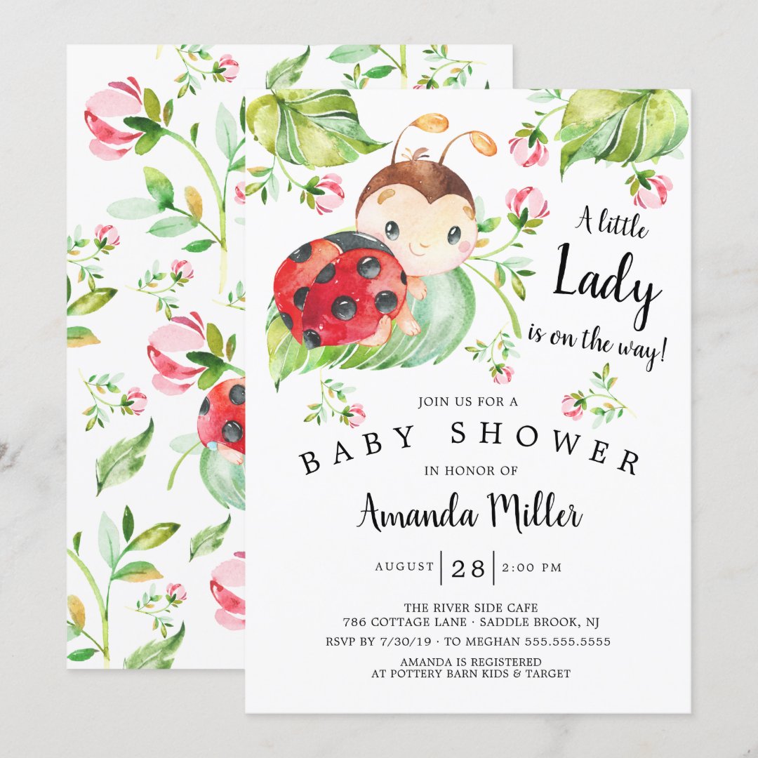 Adorable Little Lady Ladybug Baby Shower Invitation | Zazzle