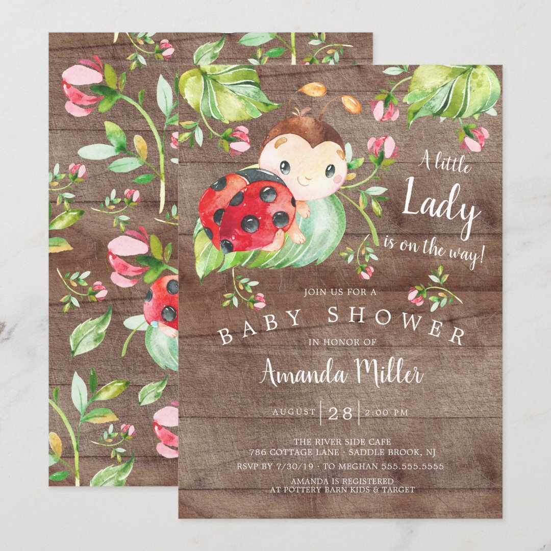 Adorable Little Lady Ladybug Baby Shower Invitation | Zazzle