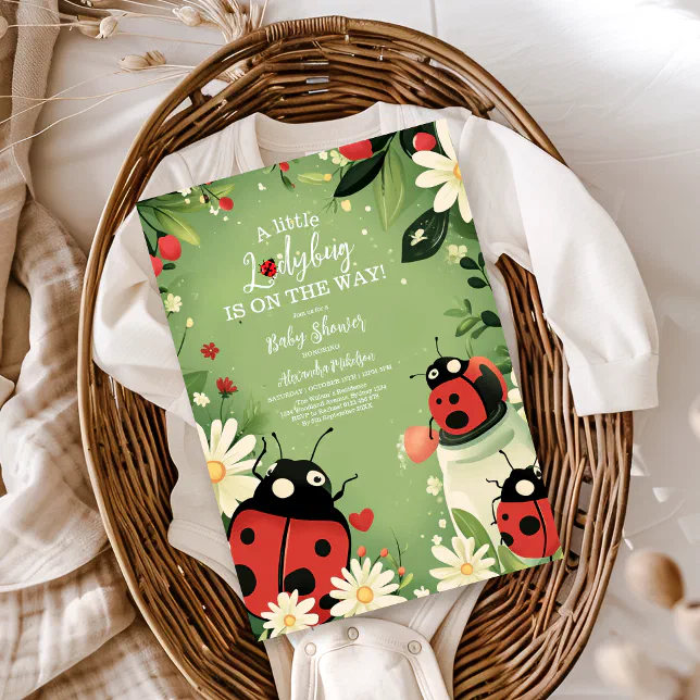 Adorable Little Ladybug Girl Baby Shower Invitation | Zazzle